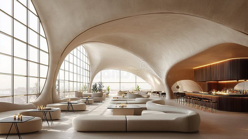 Modern Rooftop Bar Lounge with City View, Sunset Ambiance Stock ...