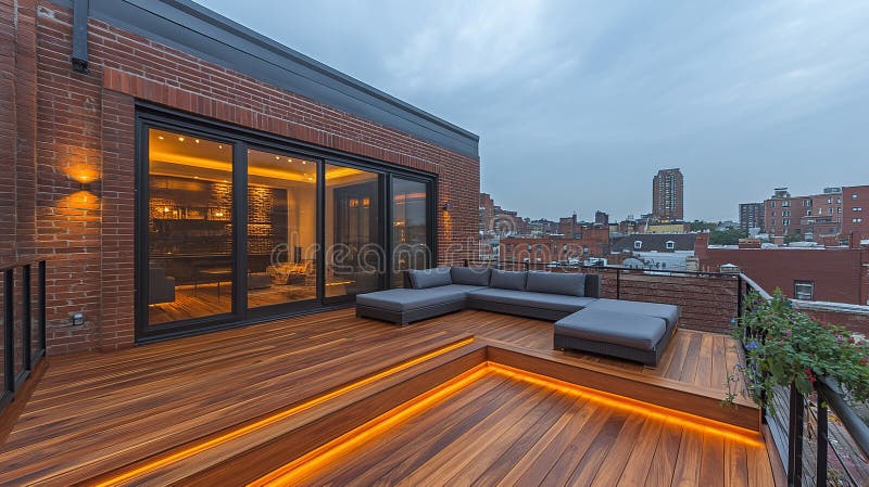 Modern Rooftop Deck with City View Stock Illustration - Illustration of ...