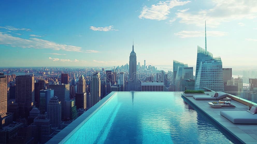 A Modern Rooftop Infinity Pool Overlooking a Bustling Cityscape Pic ...