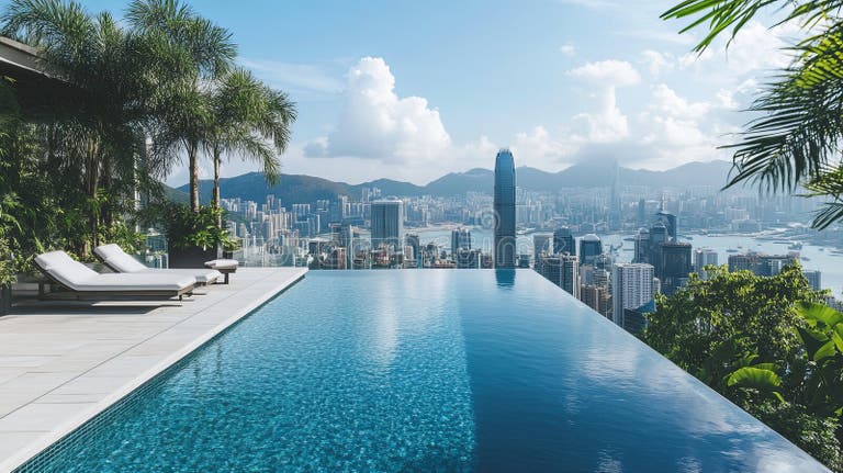 A Modern Rooftop Infinity Pool Overlooking a Bustling Cityscape Pic ...
