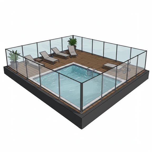 A Modern Rooftop Pool Area with a Rectangular Swimming Pool Enclosed by ...