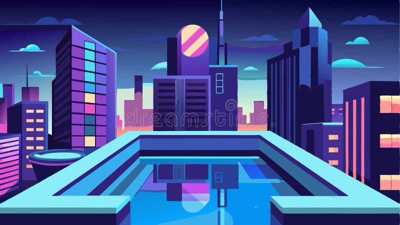 A Modern Rooftop Pool Surrounded by Towering Buildings Surrounded by ...