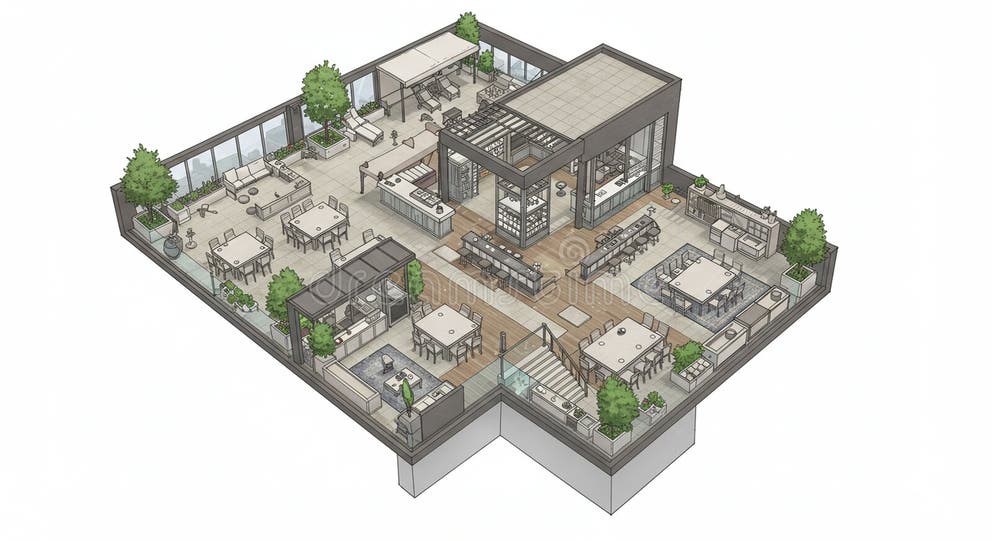 Modern Rooftop Restaurant Layout Features an Open-air Design with ...