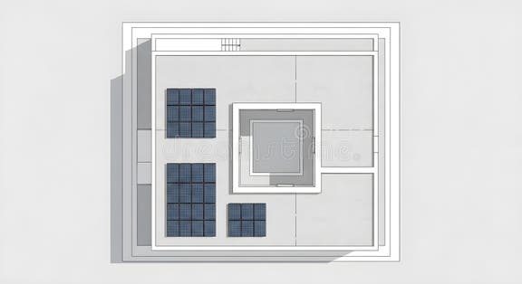 Modern Rooftop with Solar Panels and Central Atrium, Architectural ...