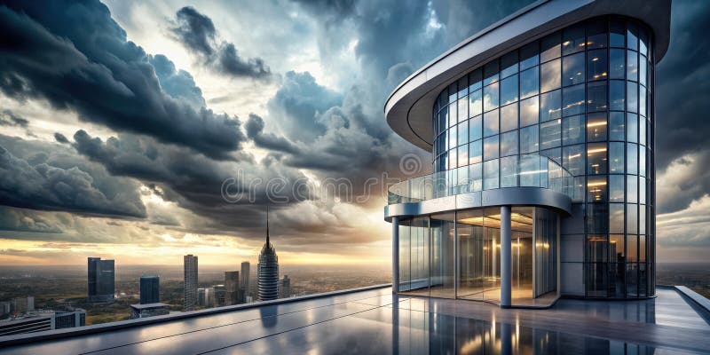 Modern Rooftop Terrace with Panoramic Cityscape View at Sunset ...