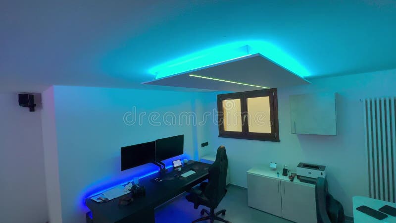 Modern Room with Bight Led Strips Light. Tv, Monitor and Sofa Stock ...