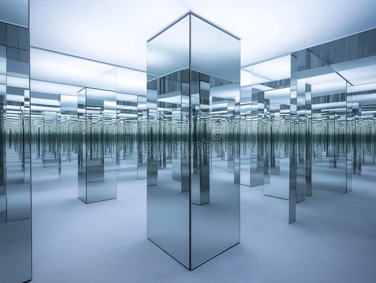 Mirrored Room, Reflections, Geometric, Modern, Spacious, Blue, Teal ...