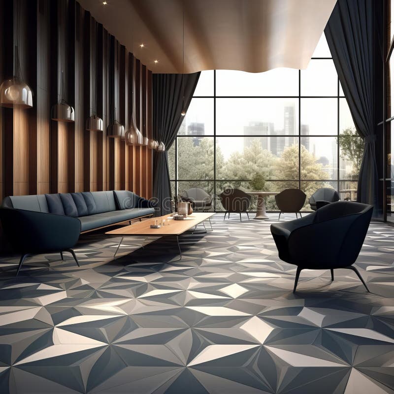Modern Room Design with Geometric Patterned Flooring Inspiration Stock ...