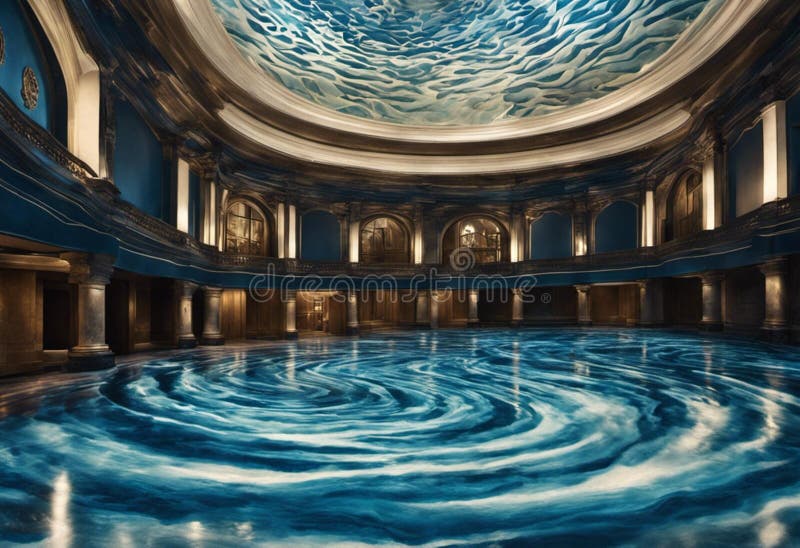 Modern Room Featuring a Blue and White Wave Pattern on the Ceiling and ...