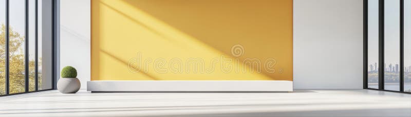 Modern Room Featu Bright Yellow Wall, Sunlight Streaming through ...