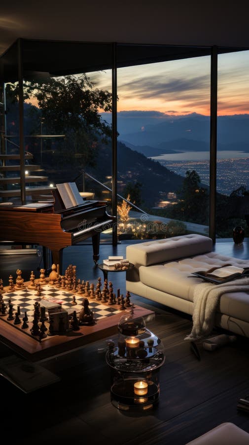 A Modern Room, Featuring a Chess Table As Its Centerpiece. Ceated with ...