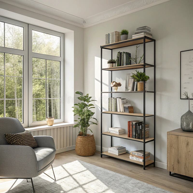 Interior of Modern Room with Shelf Unit Stock Illustration ...