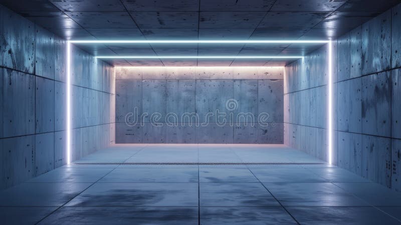 Modern Room with Futuristic Lighting, Underground Concrete Garage ...