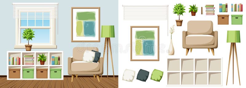 Modern Room Interior Design. Furniture Set. Interior Constructor ...