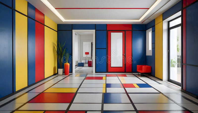 Modern Room Interior Design with Geometric Patterns and Vibrant Colors ...