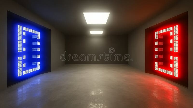 Modern Room Interior Design with Red and Blue Neon Light Wall Art ...