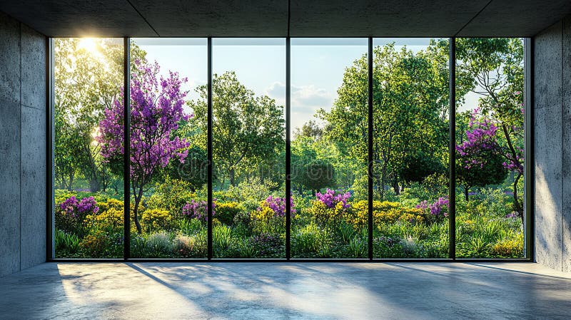 Modern Room Large Window Garden View Sunlight Spring Stock Photos ...