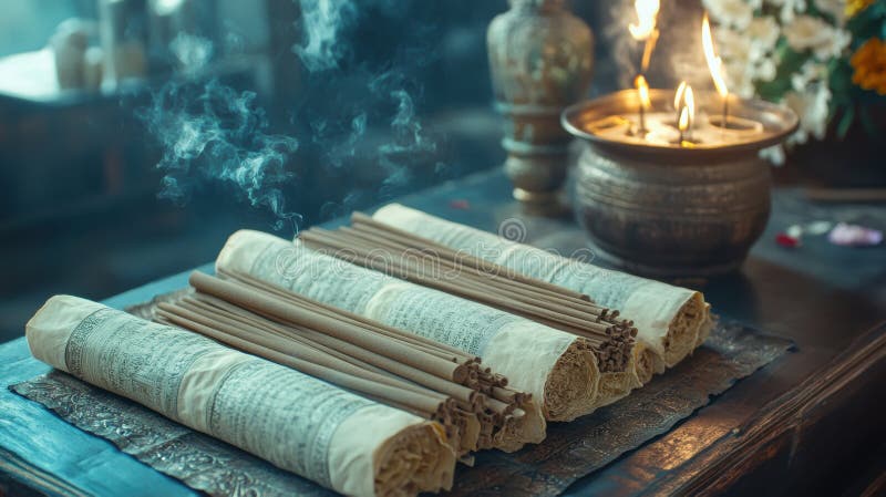 Modern Room with a Mystical Altar Featuring Incense Sticks and Scrolls ...