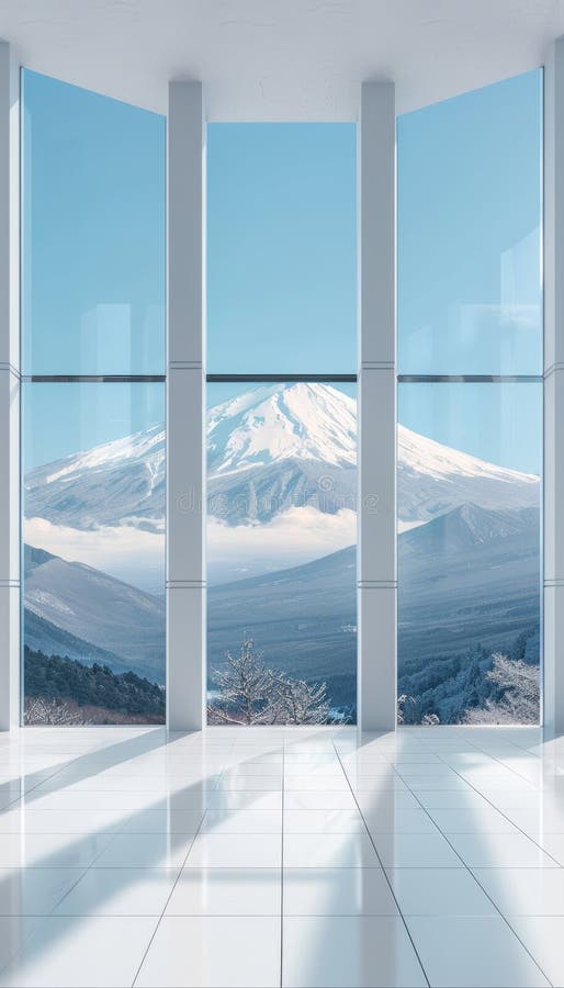 Modern Room with Panoramic Mountain Views Serene Japanese Landscape ...