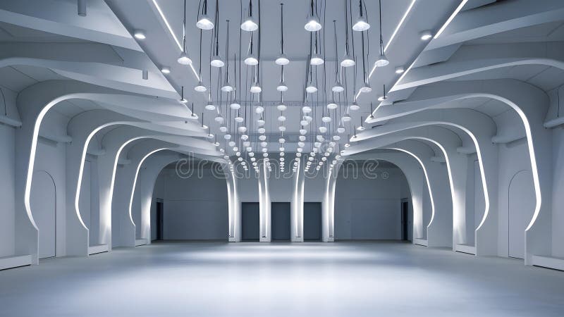 Modern Room with Recessed Halogen Spots and Elaborate White Stretch ...