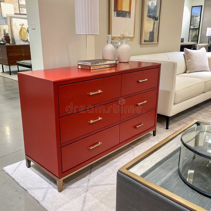 Modern Room with Red Chest of Drawers Stock Illustration - Illustration ...