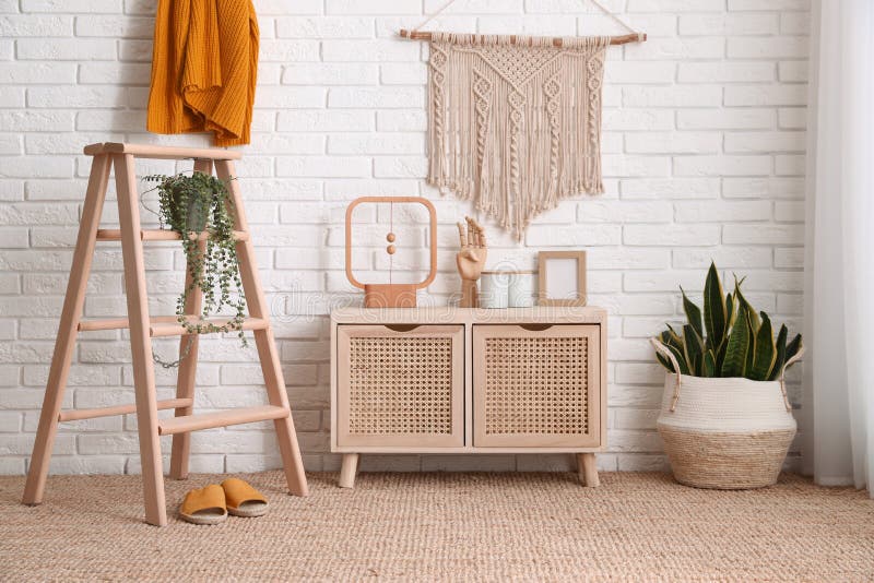 Modern Room with Wooden Commode. Interior Design Stock Photo - Image of ...