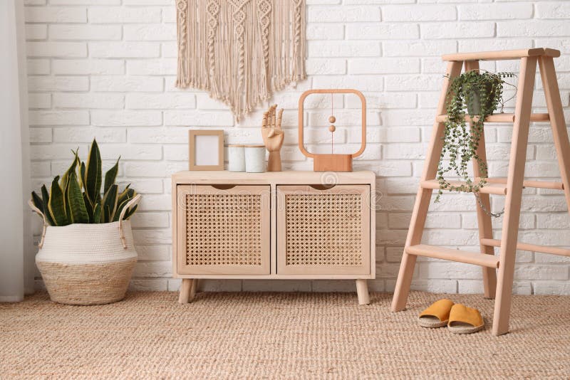 Modern Room with Wooden Commode. Interior Design Stock Image - Image of ...