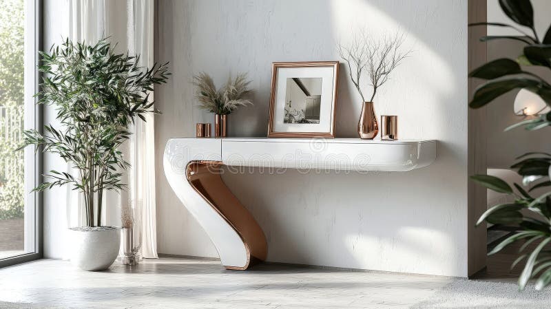 Modern Rose Gold and White Console Table in Minimalist Interior Design ...