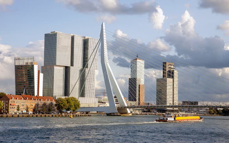 Modern Rotterdam View Erasmus Bridge in the Netherlands Stock Photo ...