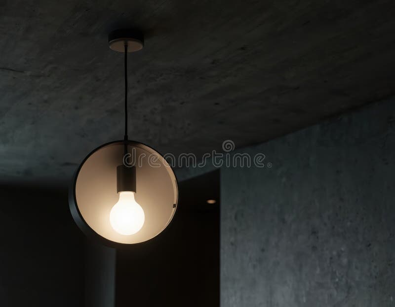 Modern Round Ceiling Light Bulb Hanging Concrete Construction Stock ...