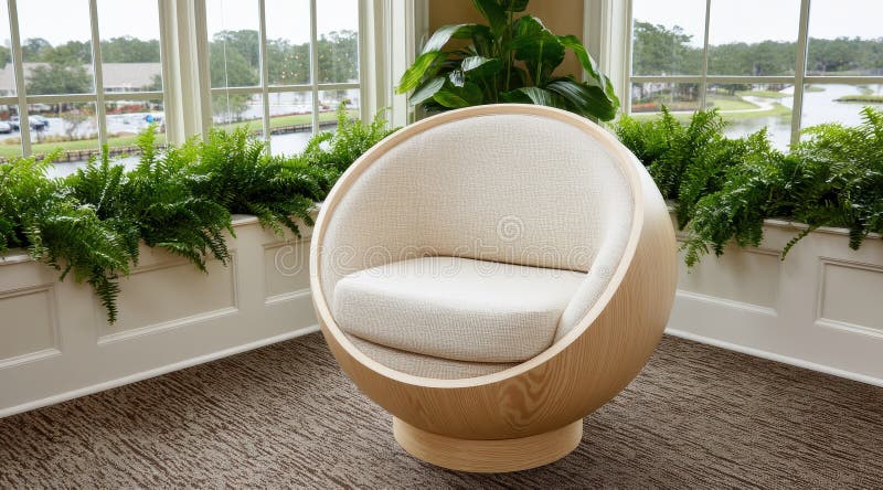 Modern Round Chair in a Bright Room with Plants. Stock Illustration ...