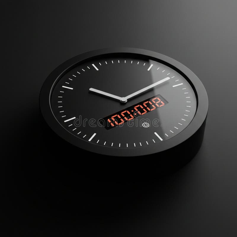 Modern Round Clock with a Black Frame and Face, Featuring White Hour ...