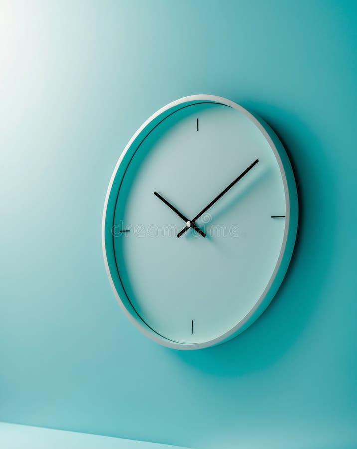Modern Round Clock on Turquoise Background with Simple Design Stock ...