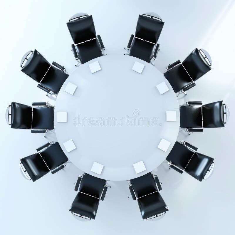 Modern Round Conference Table with Office Chairs. Generative Ai Stock ...
