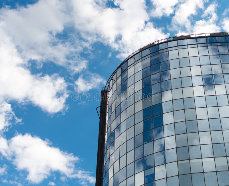 Modern Round Glass Building. Stock Photo - Image of commercial, clouds ...