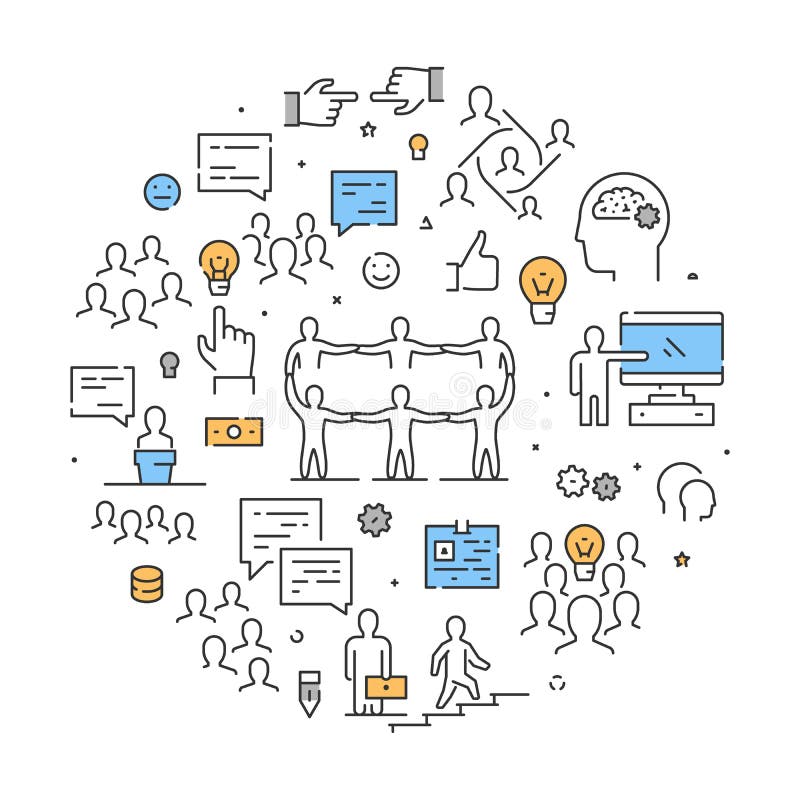 Modern Round Linear Concept for Team Work Stock Illustration ...