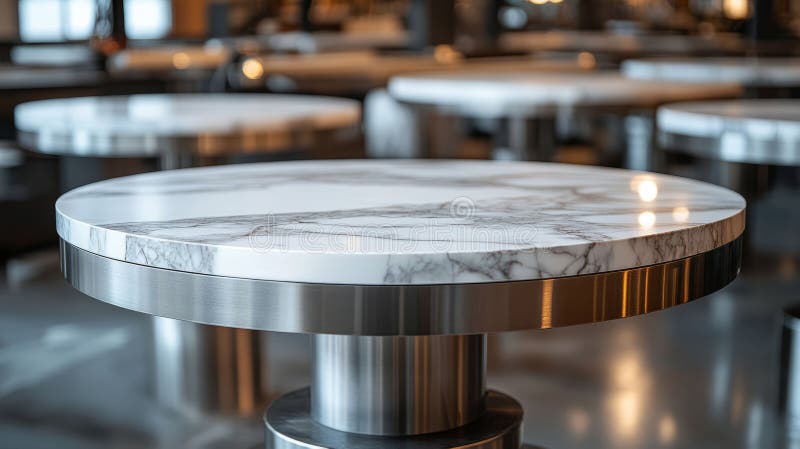 Modern Round Marble Table with Stainless Steel Base. Stock Image ...