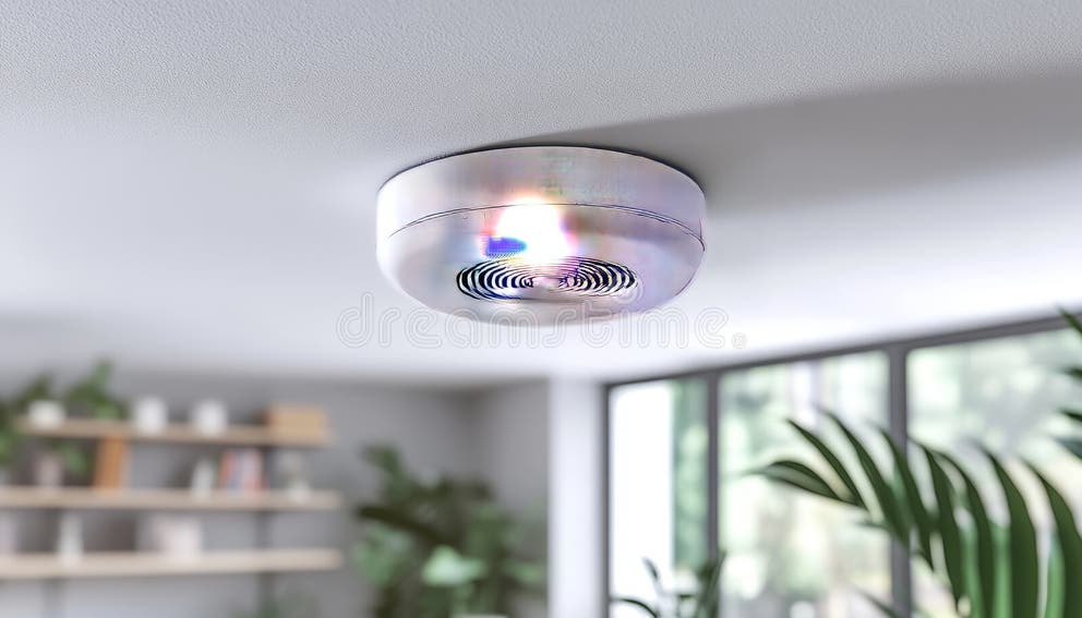 Modern Round Smoke Detector on White Ceiling Office Safety Feature in ...