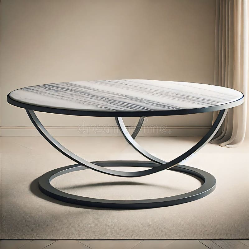 Contemporary Round Marble Table with Circular Metal Base AI Generate ...
