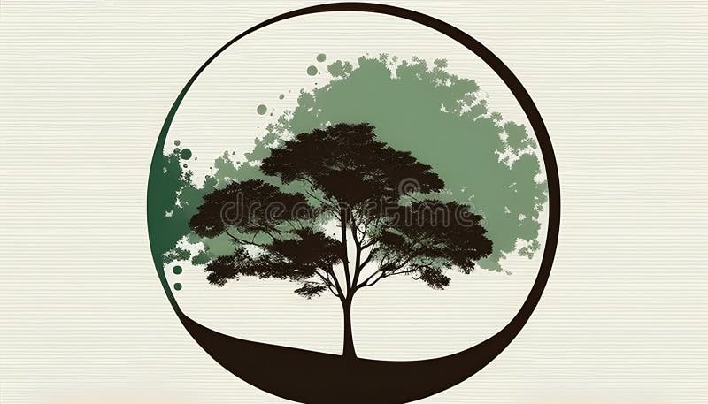 Modern Round Tree in Minimalist Vector Art Style, Made with Generative ...