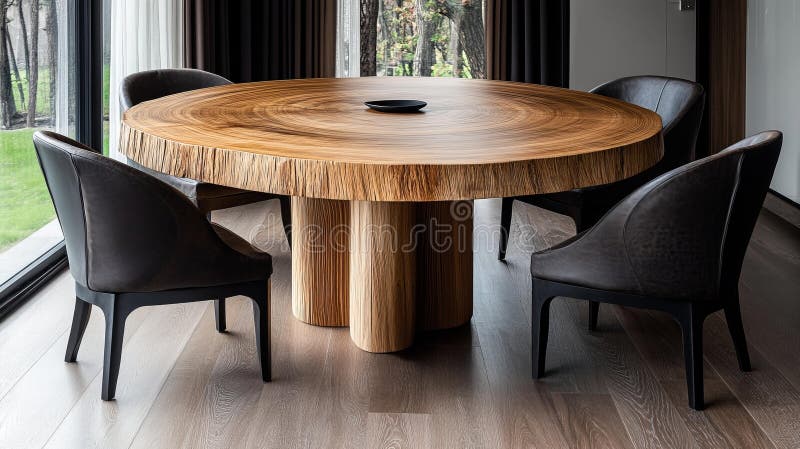 Modern Round Wood Table Design, Interior Decor Stock Illustration ...