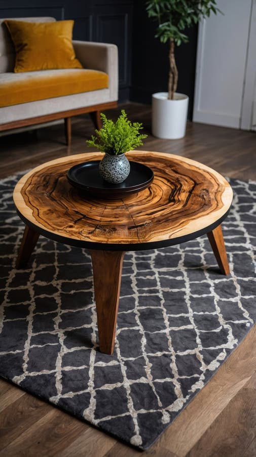 Modern Round Wooden Coffee Table in a Cozy Living Room: Combining Eco ... Modern Round Wooden Coffee Table in a Cozy Living Room: Combining Eco ...