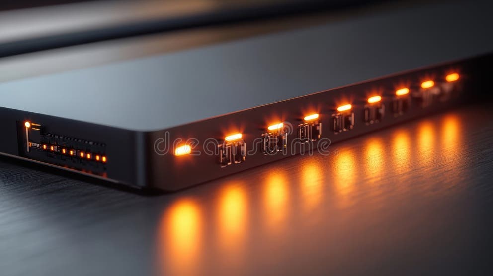 Modern Router Blinking Orange Lights on Dark Surface Stock Image ...