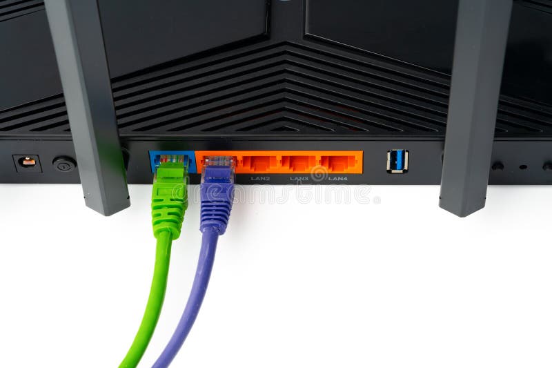 Modern Router with Cables Plugged in Close Up Photo Stock Image - Image ...