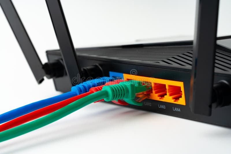 Modern Router and Laptop on Wooden Table, Flat Lay Stock Image - Image ...