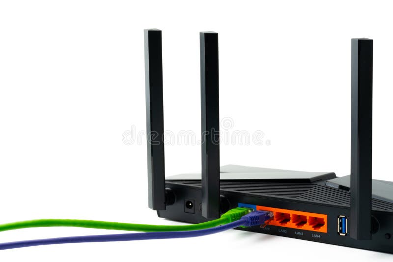 Modern Router with Cables Plugged in Close Up Photo Stock Photo - Image ...