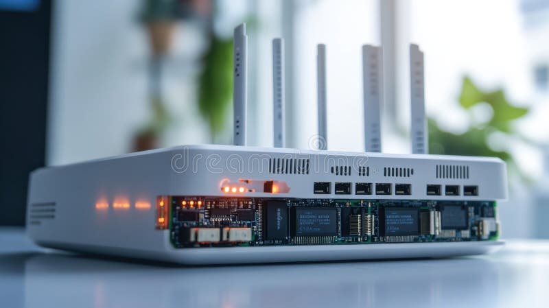 Modern Router and Laptop on Wooden Table, Flat Lay Stock Image - Image ...