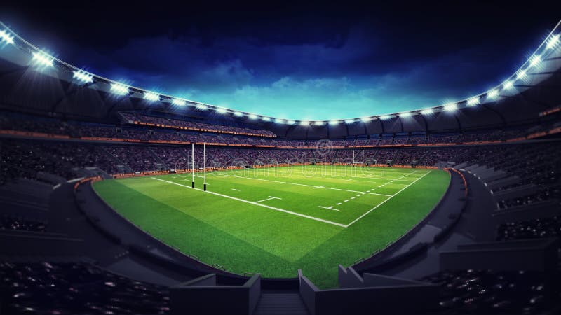 Modern Rugby Stadium with Fans at Corner View Stock Illustration ...