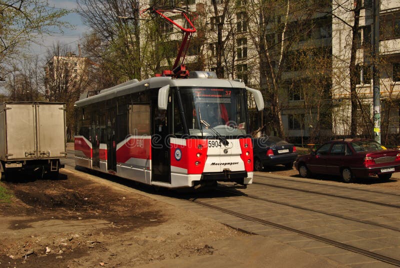 Modern Russian tram editorial photo. Image of passenger - 27602606