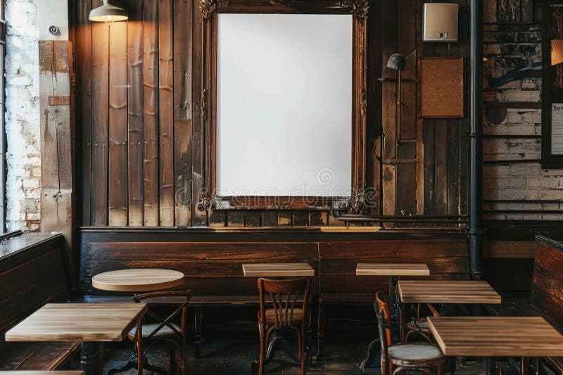 Modern Rustic Bar Interior with Blank White Projector Screen Stock ...
